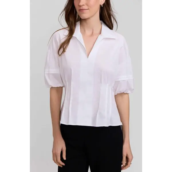 Foxcroft Lucia Puff Sleeve Popover Shirt - White