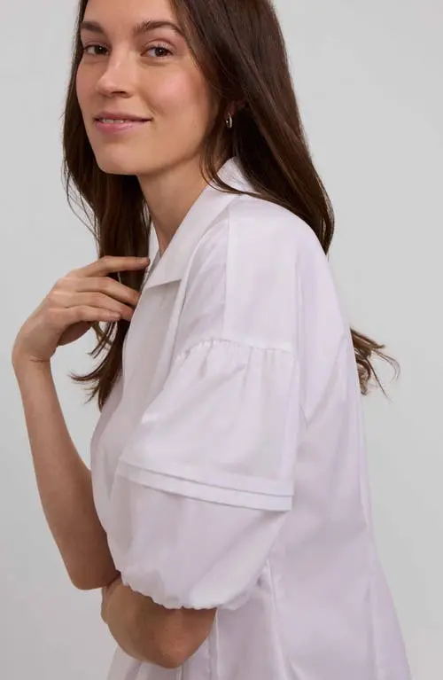 Foxcroft Lucia Puff Sleeve Popover Shirt - White