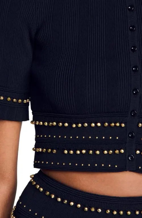 Sandro Cropped Cardigan With Studded Embellishments - Black