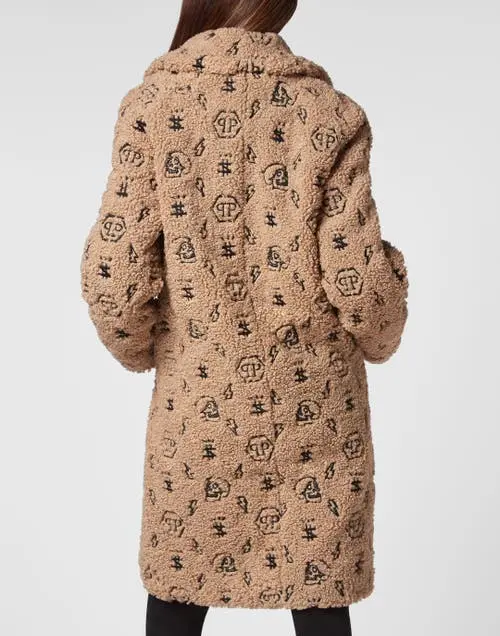 Philipp Plein Eco Fur Coat Embroidery Monogram