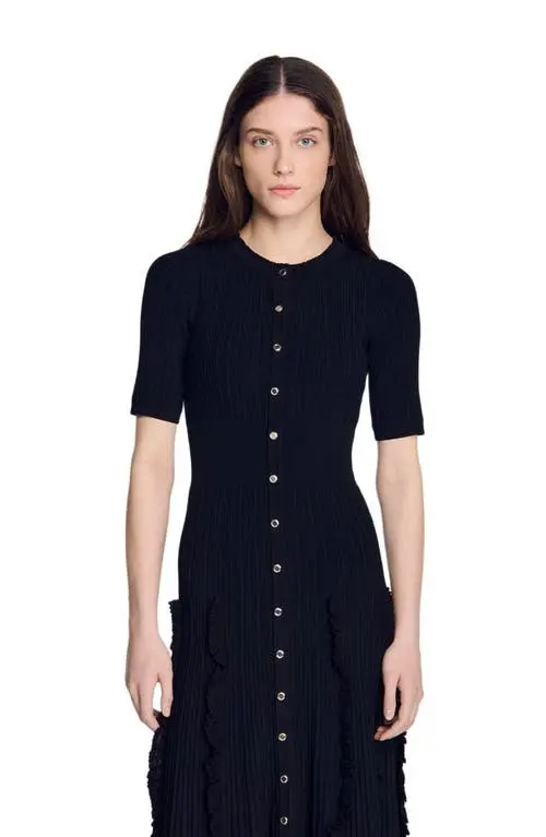 Sandro Knit Maxi Dress With Ruffles