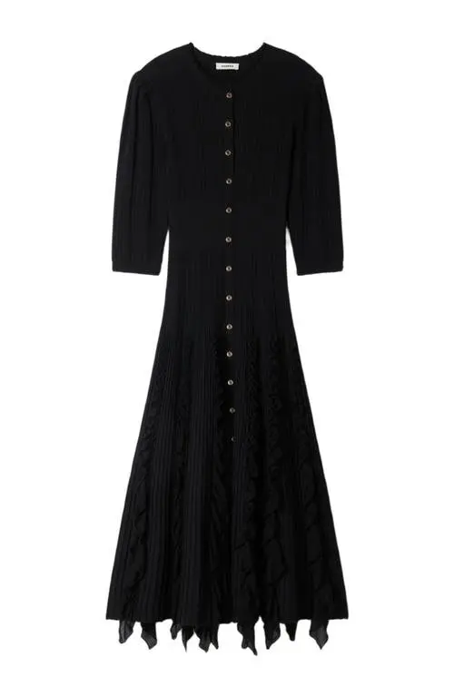 Sandro Knit Maxi Dress With Ruffles