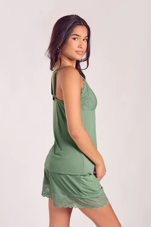 ICOLLECTION Sage Modal Chemise And Short Set