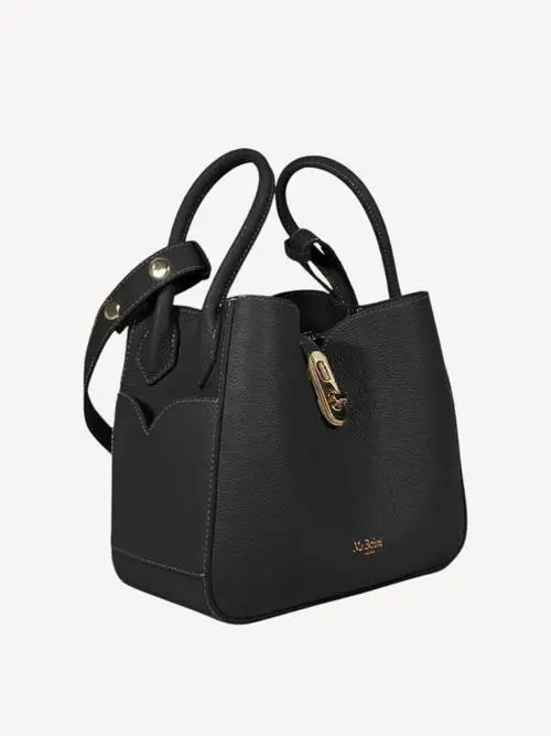 MI BOLSA LONDON Genuine Pebble Leather Shoulder Bag - Black