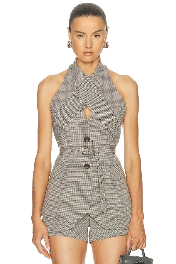 Monse Cross Lapel Vest Jacket - Brown Multi
