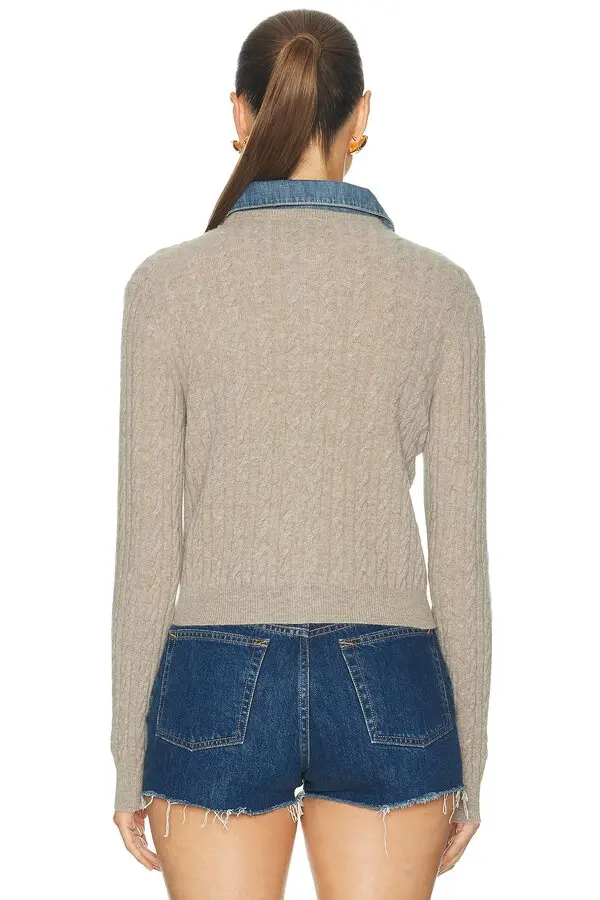 Miu Miu Wool Cashmere Cardigan With Detachable Denim Collar