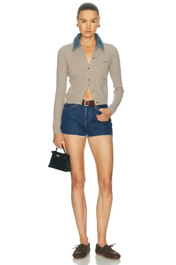 Miu Miu Wool Cashmere Cardigan With Detachable Denim Collar