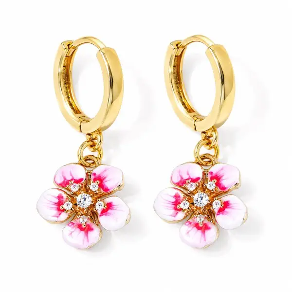 MY LITTLE NATURE Cherry Blossom Hoop Earrings Gold Plated Earrings - Pink