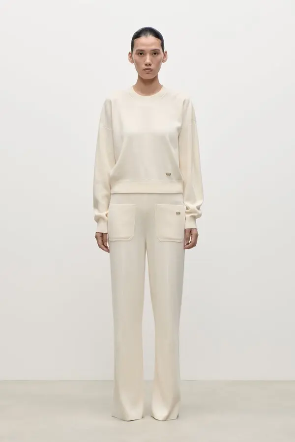 Victoria Beckham Alina Wide Leg Knit Trousers - Ivory