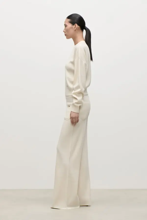 Victoria Beckham Alina Wide Leg Knit Trousers - Ivory