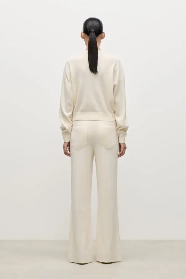 Victoria Beckham Alina Wide Leg Knit Trousers - Ivory