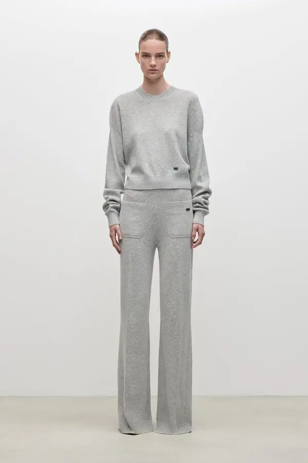 Victoria Beckham Alina Knitted Trouser - Light Grey