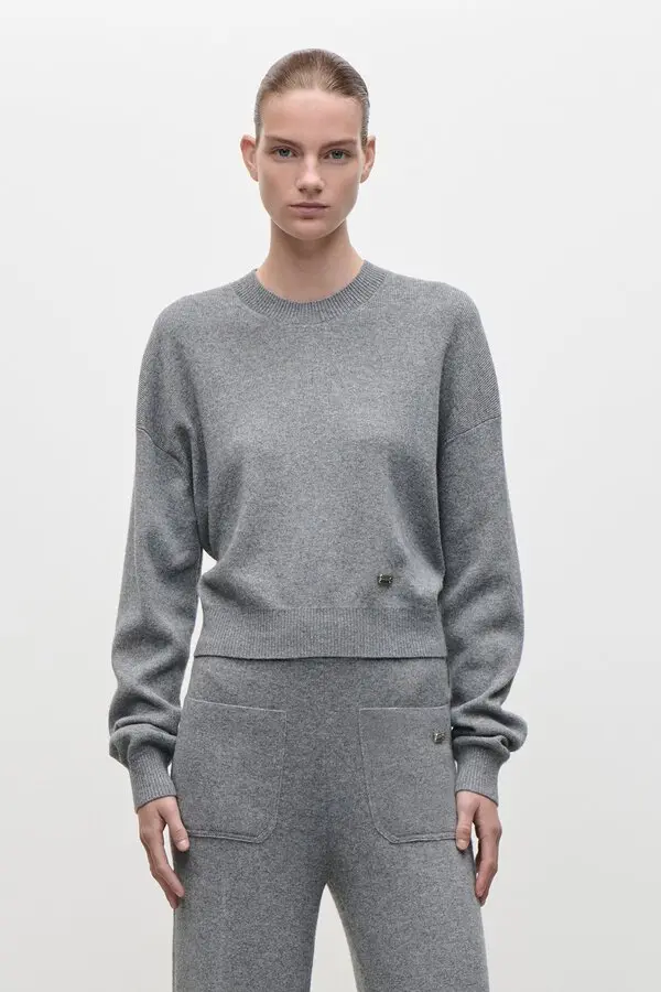 Victoria Beckham Luna Jumper In Merino Wool And Cashmere Blend - Mid Grey