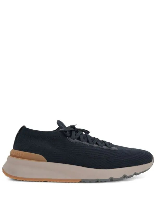 Brunello Cucinelli Wool Knit Sneakers With Leather Trim