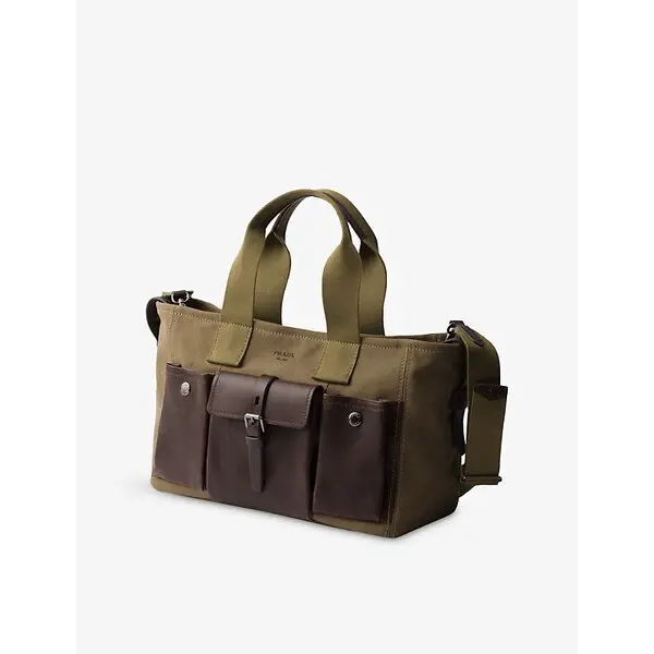 Prada Route Large Canvas And Leather Tote Bag