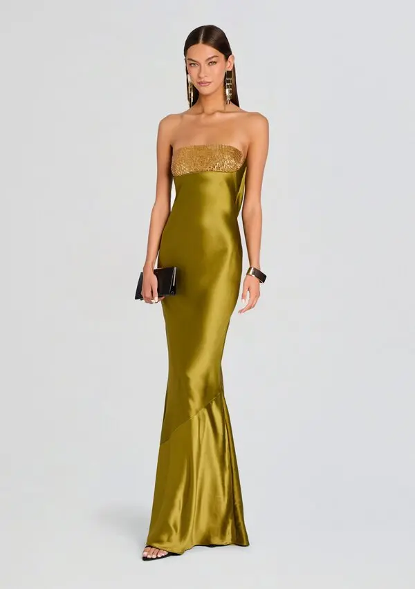 Retrofete Graziella Embellished Strapless Gown - Basil