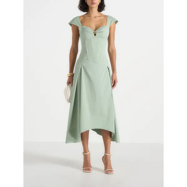 Manière De Voir Maniere De Voir Cotton Corset Midi Dress - Sage