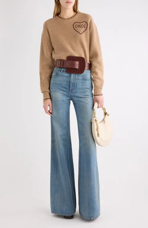 Chloé Embroidered Logo Heart Wool & Cashmere Sweater