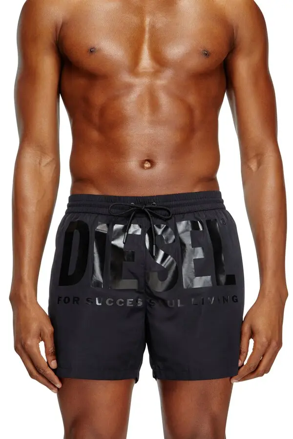 DIESEL® Mid-length Swim Shorts With Maxi Logo - Black