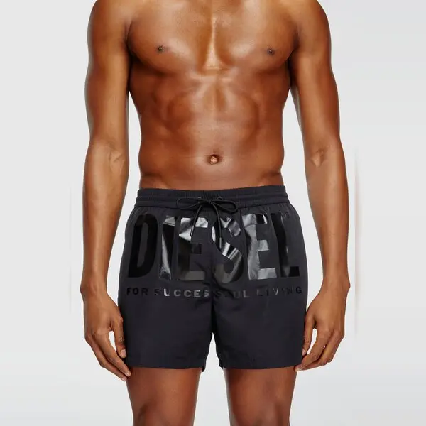 DIESEL® Mid-length Swim Shorts With Maxi Logo - Black