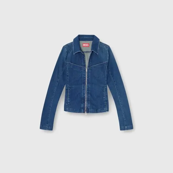 DIESEL® Full-zip Denim Shirt With Embroidered Eyelets - Blue