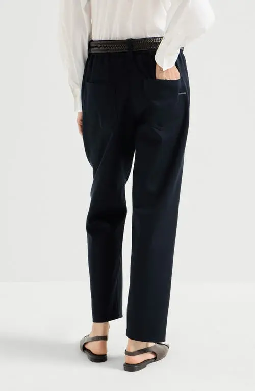 Brunello Cucinelli Stretch Cotton Baggy Pull-on Trousers With Shiny Bartack - Cobalt