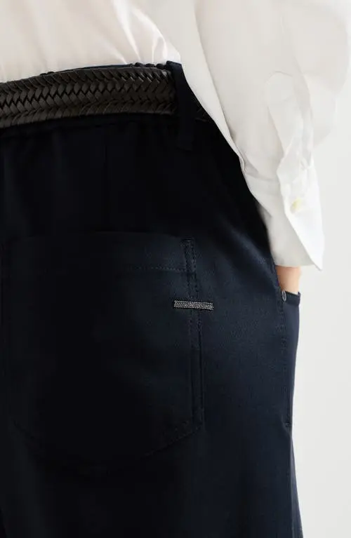 Brunello Cucinelli Stretch Cotton Baggy Pull-on Trousers With Shiny Bartack - Cobalt