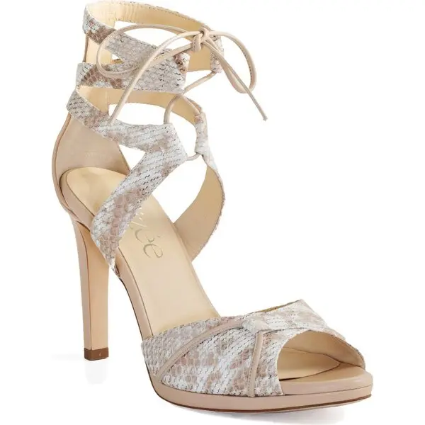 ELIZEE Ametista Sandal Leather Platform Heels - Creme Python