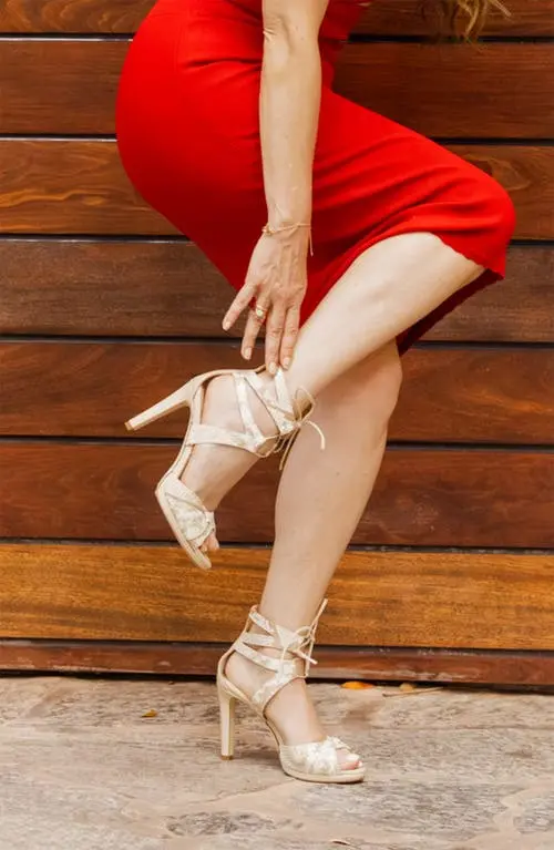 ELIZEE Ametista Sandal Leather Platform Heels - Creme Python
