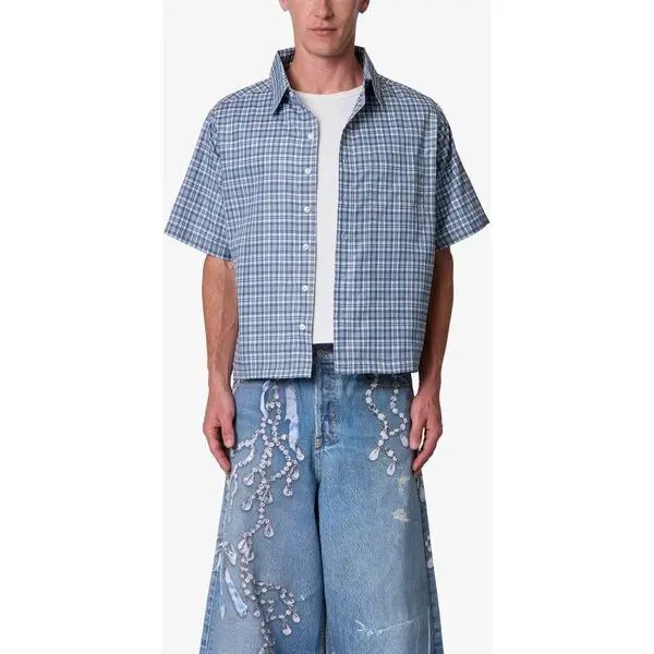 Mnml Plaid Poplin Cropped Short Sleeve Shirt
