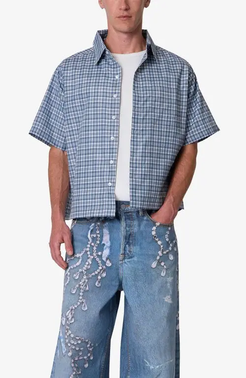 Mnml Plaid Poplin Cropped Short Sleeve Shirt