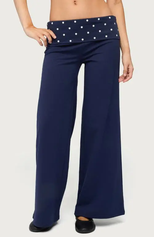 EDIKTED Reeva Polka Dot Foldover Wide Leg Pants