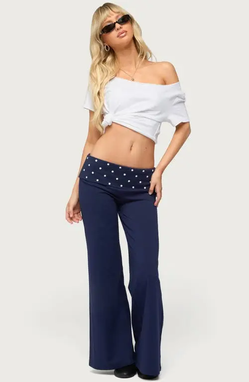EDIKTED Reeva Polka Dot Foldover Wide Leg Pants
