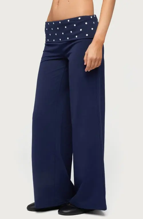 EDIKTED Reeva Polka Dot Foldover Wide Leg Pants