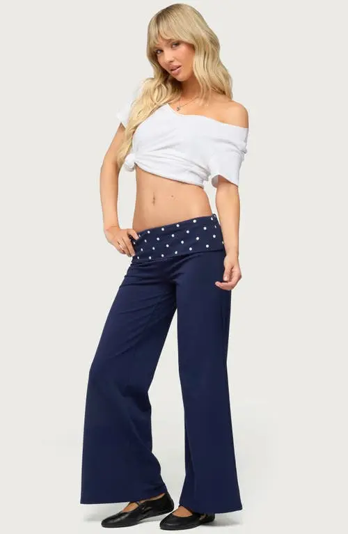 EDIKTED Reeva Polka Dot Foldover Wide Leg Pants