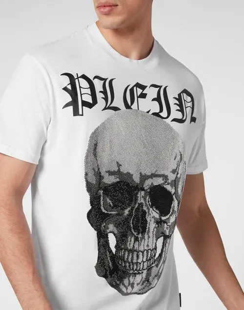 Philipp Plein T-shirt Round Neck Ss With Crystals Skull - White