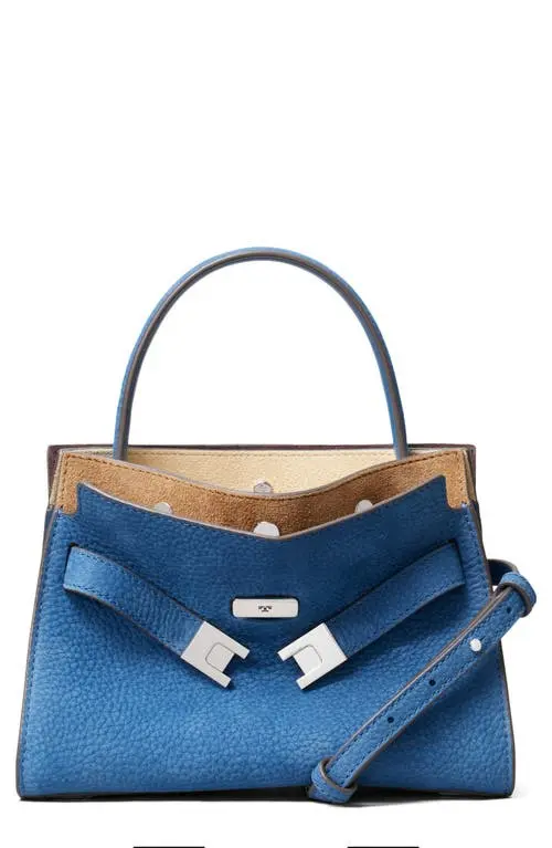 Tory Burch Lee Radziwill Petite Double Bag In Nubuck Leather - Bright Blue