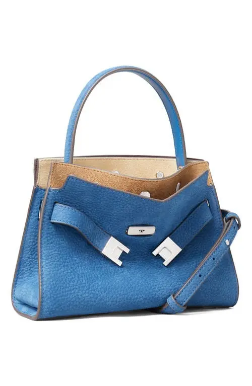 Tory Burch Lee Radziwill Petite Double Bag In Nubuck Leather - Bright Blue