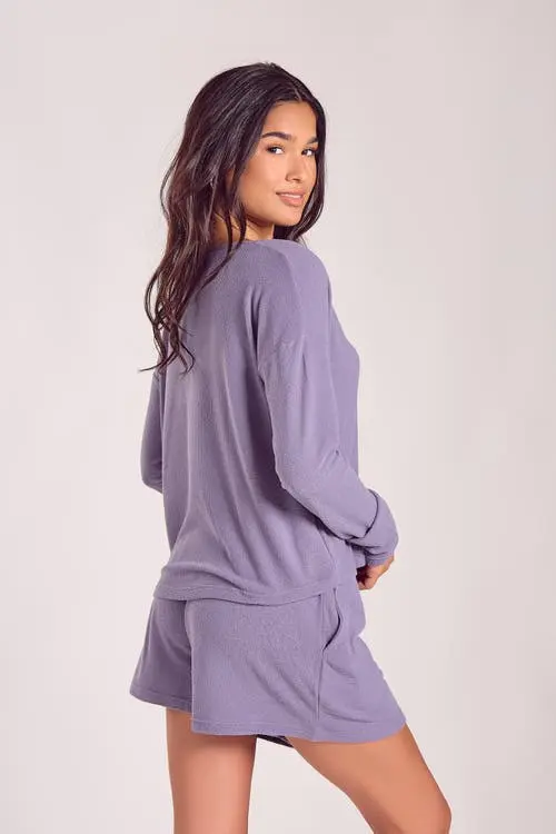 ICOLLECTION Soft Waffle Knit Pajama Set With Drawstring Shorts
