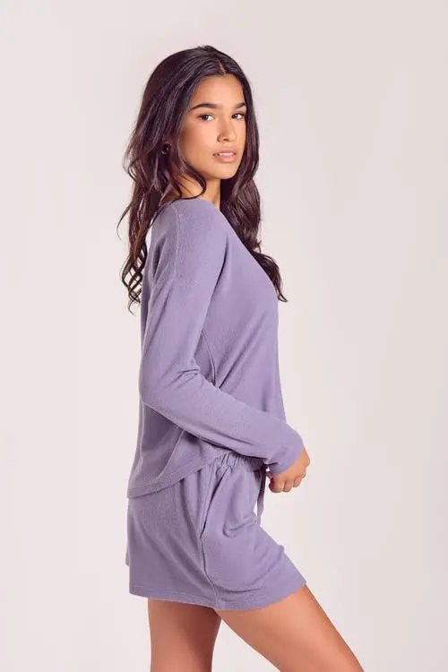 ICOLLECTION Soft Waffle Knit Pajama Set With Drawstring Shorts