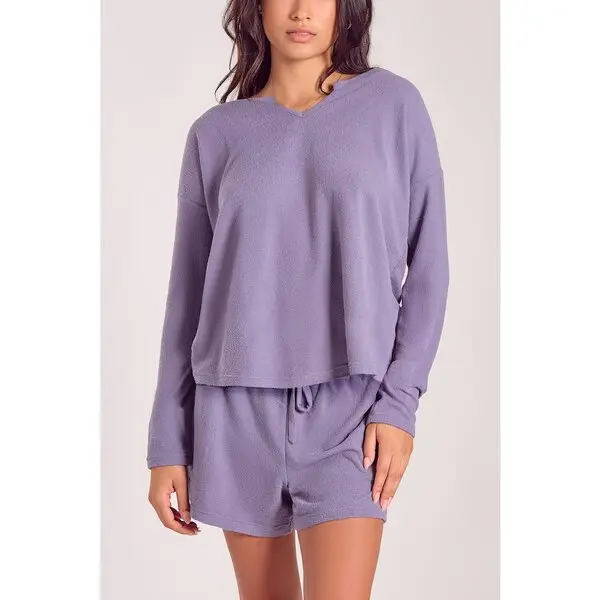 ICOLLECTION Soft Waffle Knit Pajama Set With Drawstring Shorts - Orchid
