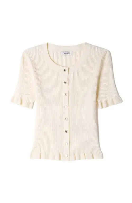 Sandro Ruffled Rib Knit Cardigan