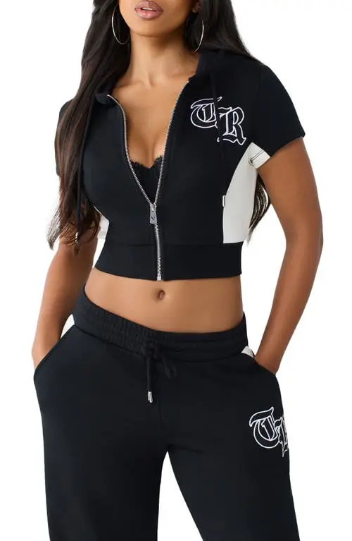 True Religion Paneled Short Sleeve Full Zip Hoodie