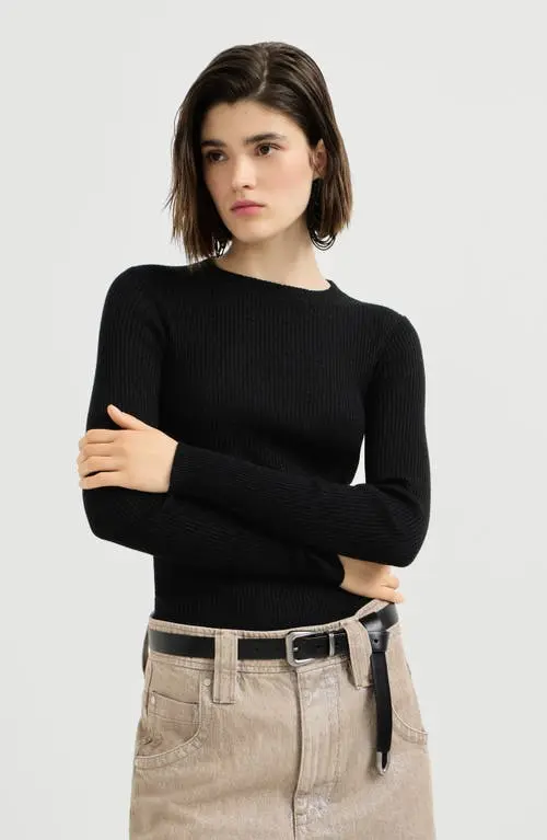 Brunello Cucinelli Sparkling Cashmere And Silk Rib Knit Lightweight Sweater - Black