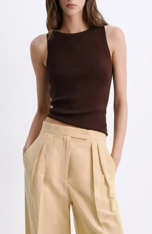 Mango Fine-knit Boat Neck Top - Brown