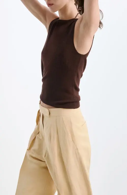 Mango Fine-knit Boat Neck Top - Brown