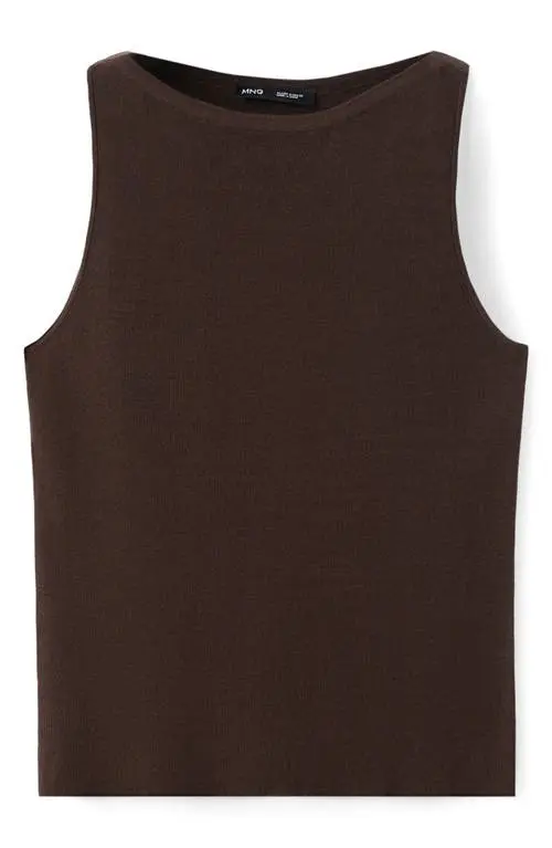 Mango Fine-knit Boat Neck Top - Brown