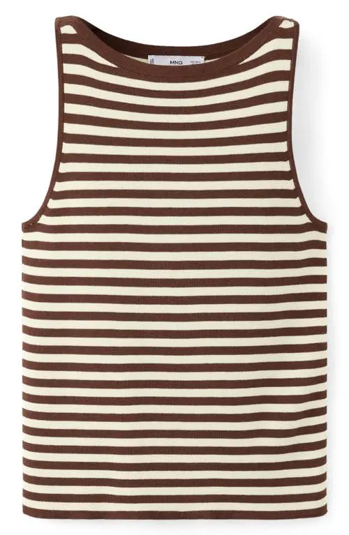 Mango Fine-knit Boat Neck Sleeveless Top - Coffee