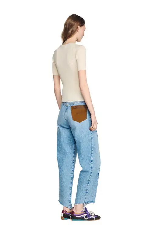 Sandro Sweater With Ribbed Button Placket - Ecru