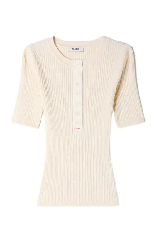Sandro Sweater With Ribbed Button Placket - Ecru
